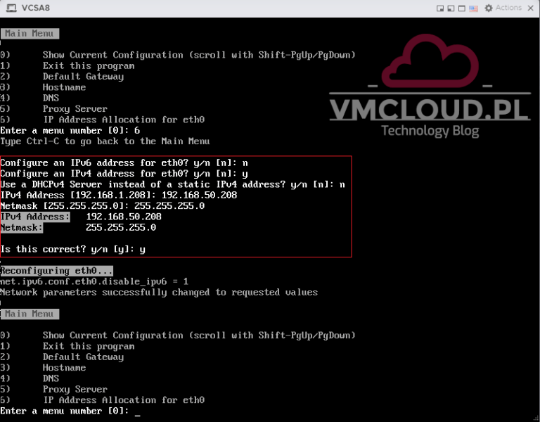 vCenter Server Appliance Error fix: Setting ip/ipv6 configuration failed: IP Configuration not ...